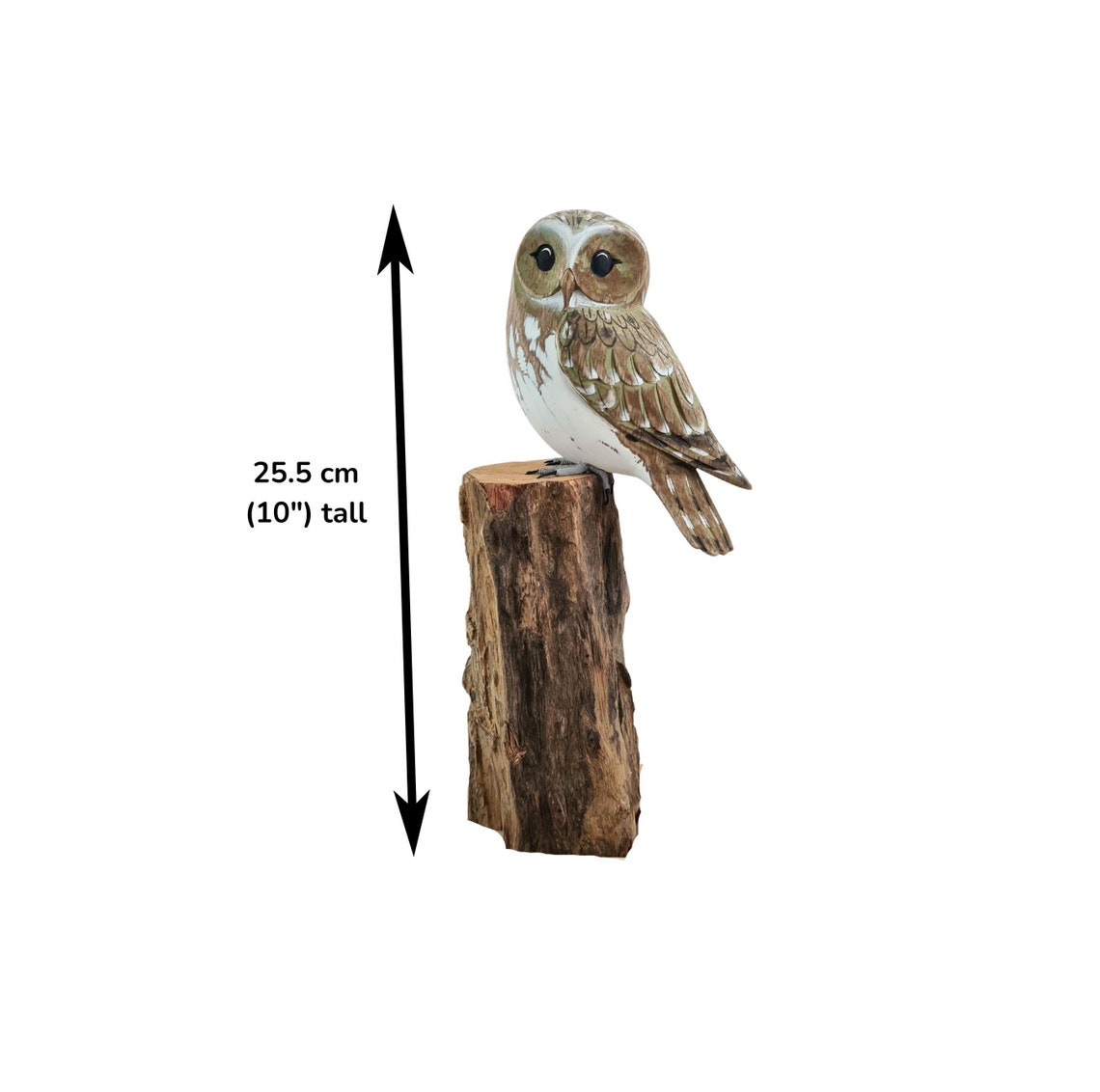 Wooden Carved and Painted OWL on Tree Stump / Fairtrade Ornament ...