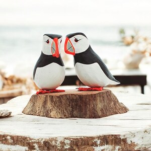 Hand Carved Wooden Puffin Figurines | Coastal Decor | Nautical ...