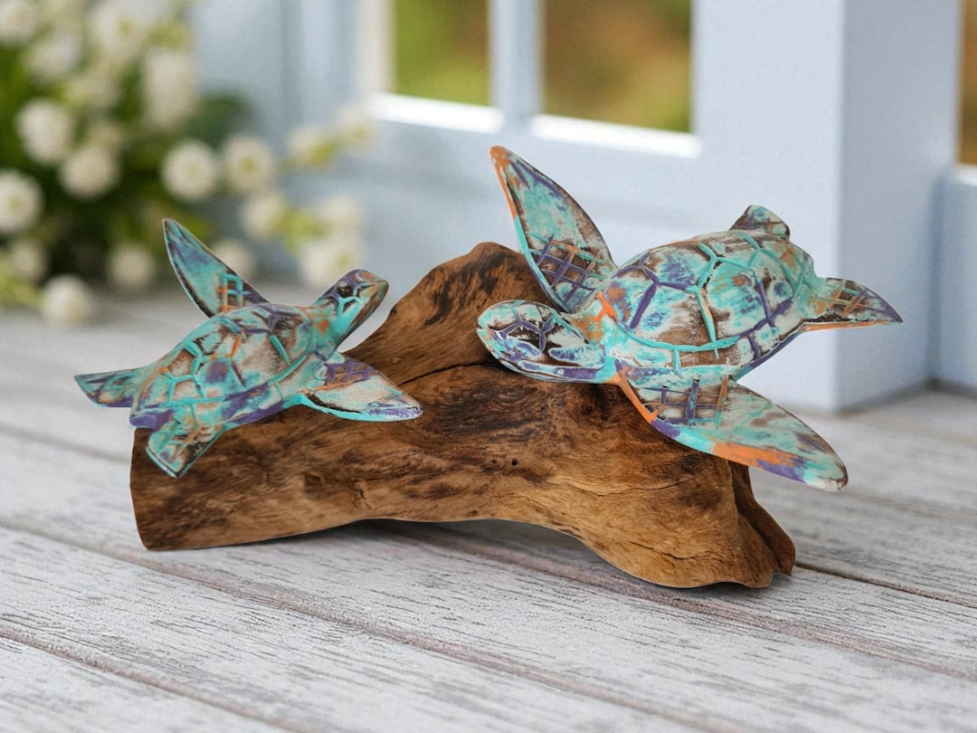 Handcrafted Driftwood Turtle Sculpture - Unique Multicolour Coastal Art ...