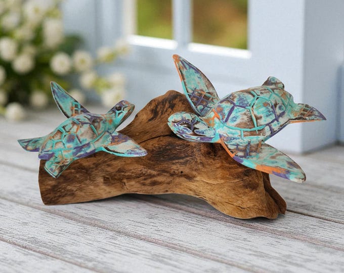 Handcrafted Driftwood Turtle Sculpture - Unique Multicolour Coastal Art ...