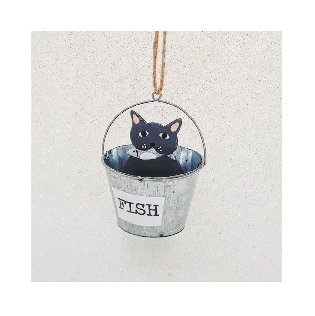 Shoeless Joe Cat in a Bucket Hanging Xmas Decoration: Black - Etsy UK