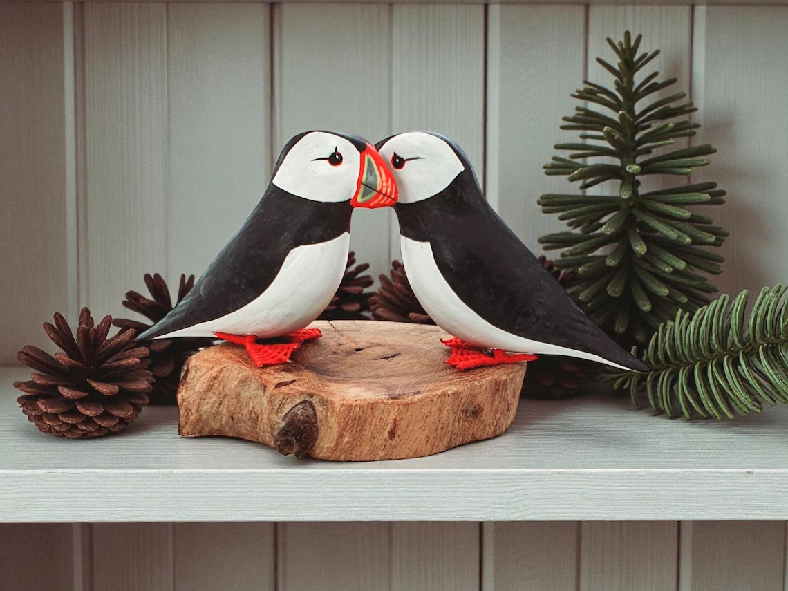 Hand Carved Wooden Puffin Figurines | Coastal Decor | Nautical ...