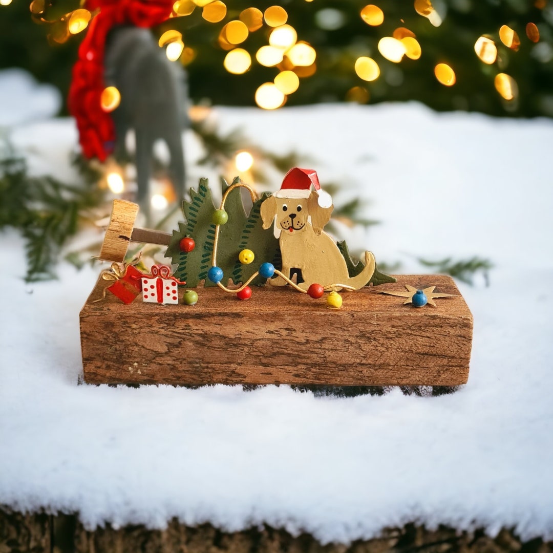 Christmas Dog Chaos With Xmas Tree / Fun Fairtrade Wood & Metal Xmas ...