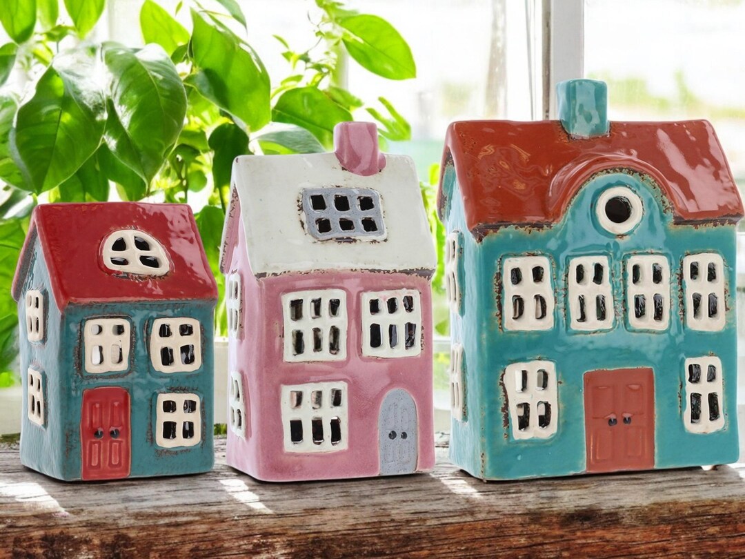 Ceramic Tealight Cottages – Choice of 3 Handcrafted Pottery Houses ...