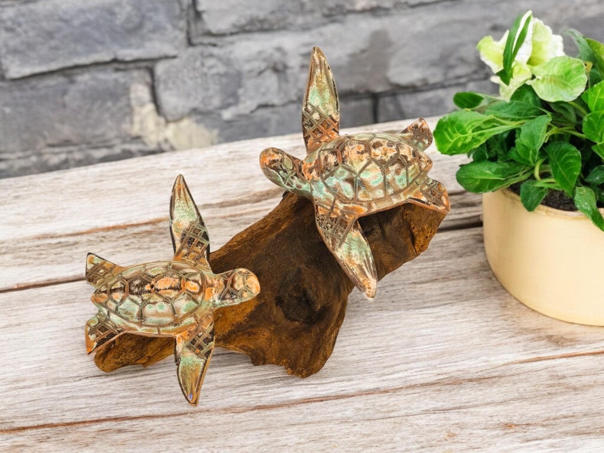 Handcrafted Driftwood Turtle Sculpture - Unique Multicolour Coastal Art ...