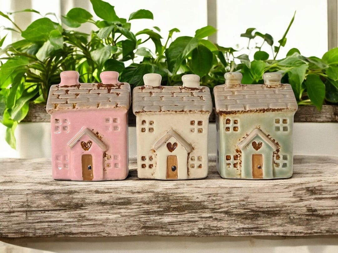 Set of 3 Handcrafted Ceramic Cottage-style Ornaments / Rustic Charm ...