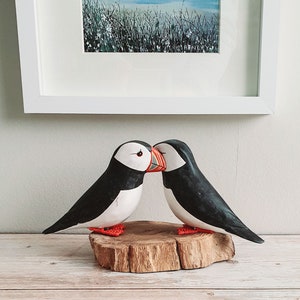 Hand Carved Wooden Puffin Figurines Coastal Decor Nautical - Etsy