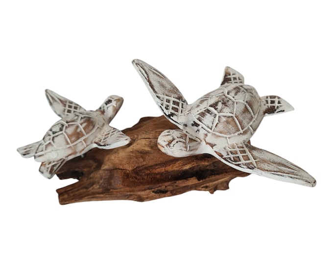 Handcrafted Driftwood Turtle Sculpture - Unique Multicolour Coastal Art ...