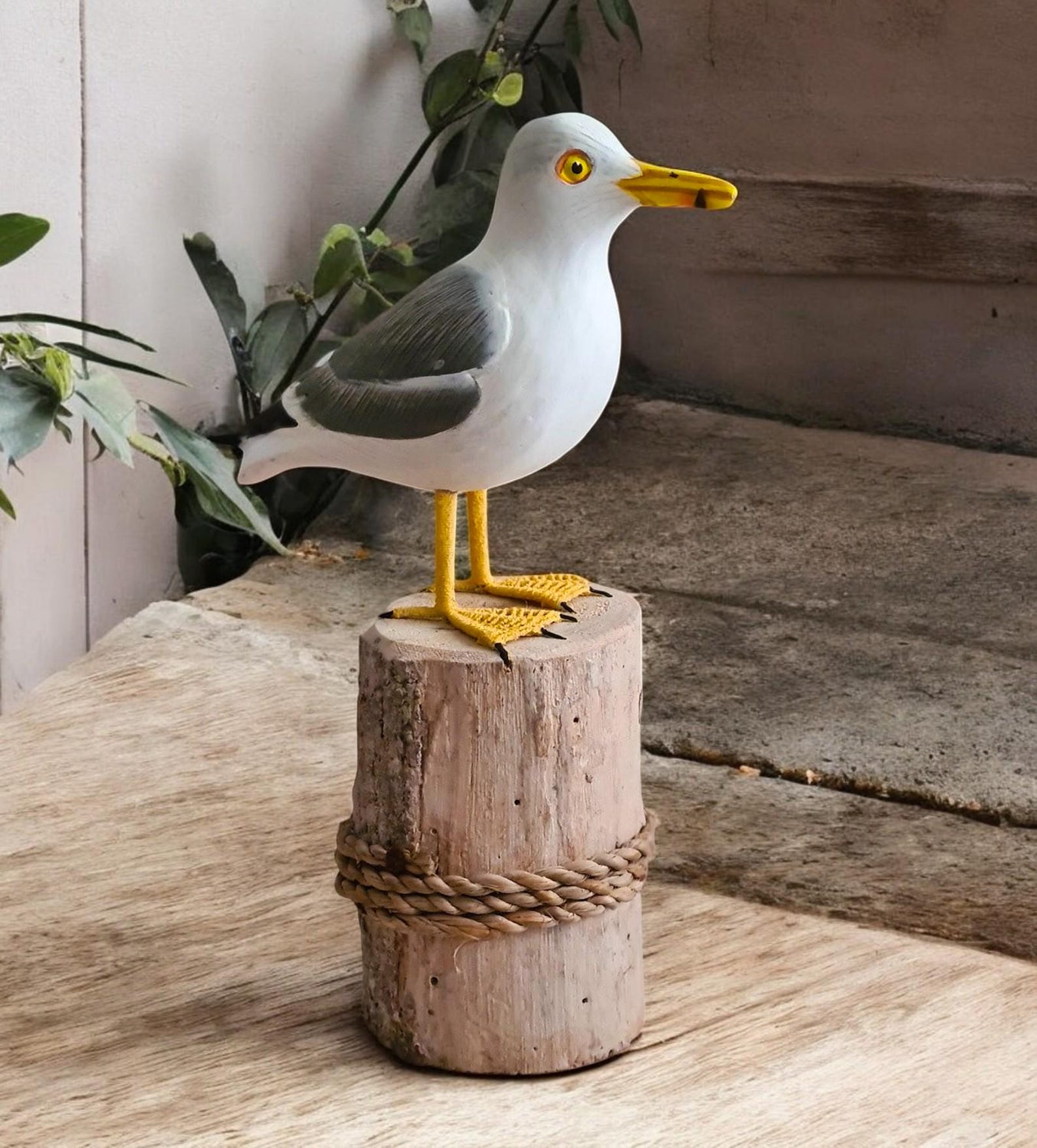 Wooden Sea Bird SEAGULL ON POST / Hand Carved Fairtrade Ornament ...