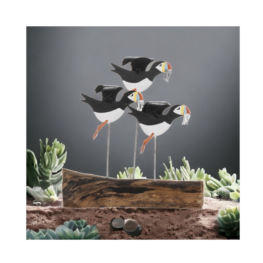 Trio of Flying Puffins With Fish / Seaside Coastal Puffin Bird Ornament ...