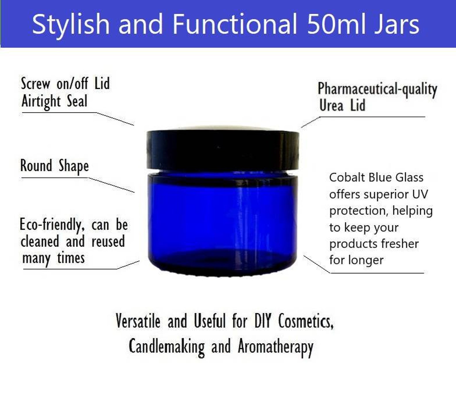 50ml Cobalt Blue Glass Cosmetic Jars 2oz Superb Quality - Etsy UK