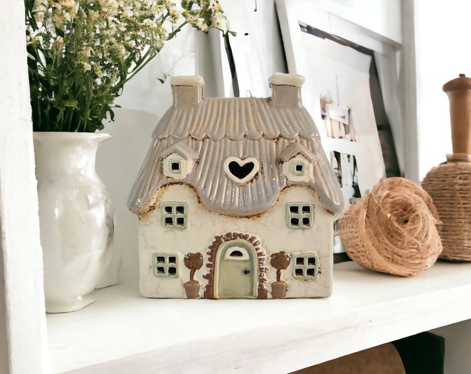 Ceramic Cream Thatched Country Cottage Candle Holder - Ceramic House ...