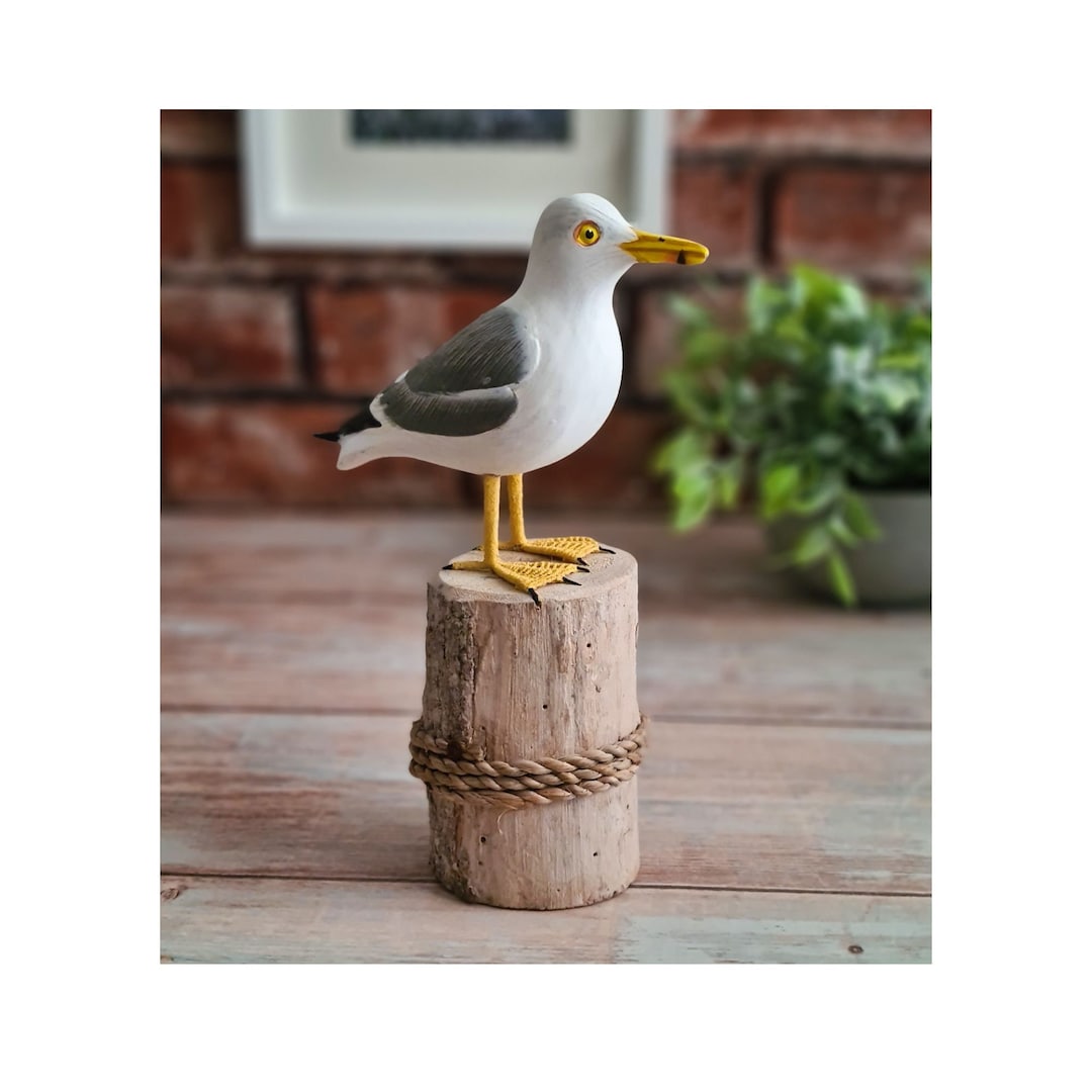 Wooden Sea Bird SEAGULL ON POST / Hand Carved Fairtrade Ornament ...