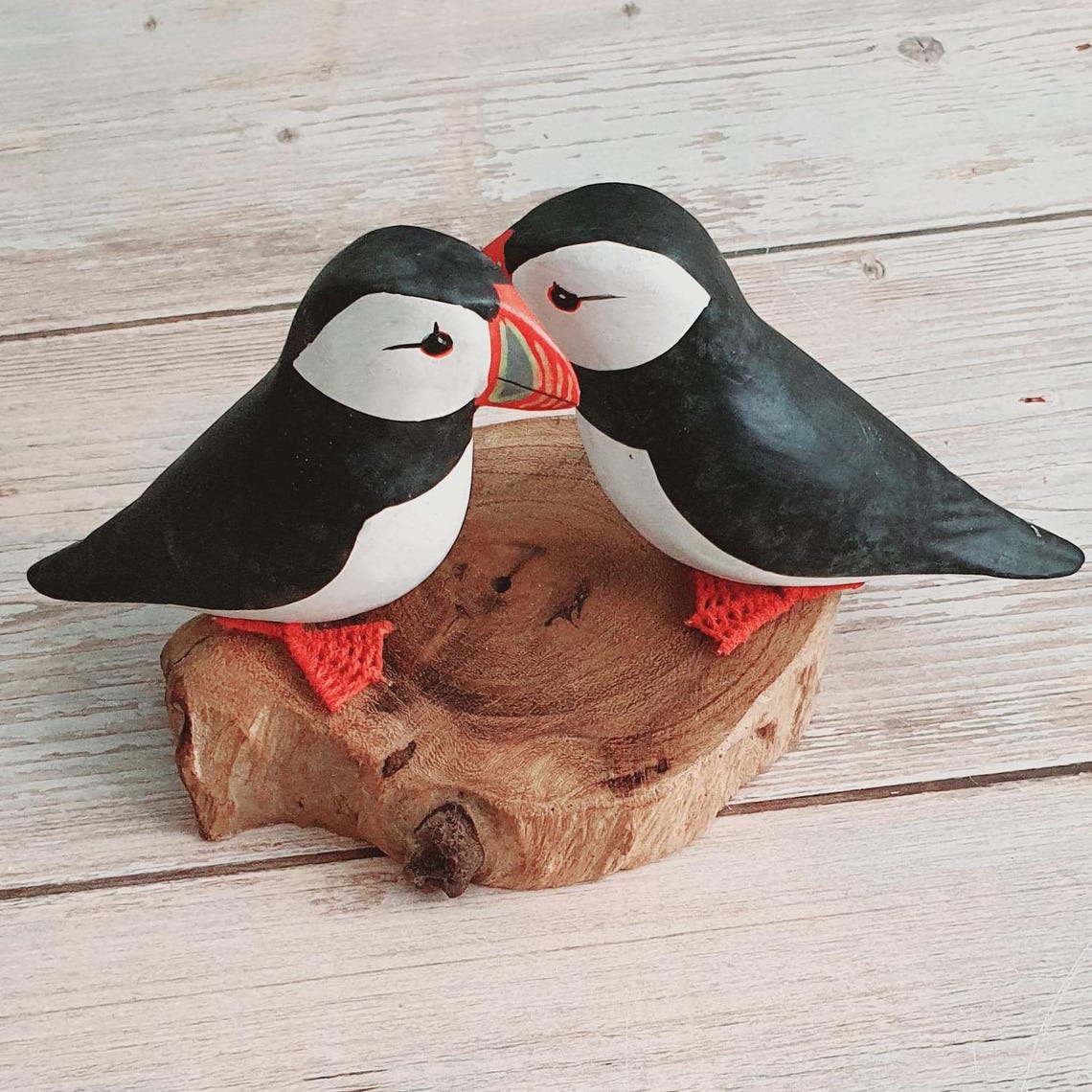 Hand Carved Wooden Puffin Figurines | Coastal Decor | Nautical ...