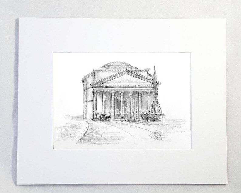 Pantheon Rome Italy Pen and Ink Pencil Drawing Illustration Fine Art ...
