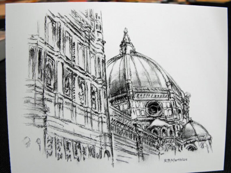 Italian Drawing Note Cards Rialto Bridge and Duomo Pen and Ink | Etsy