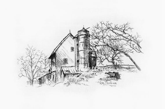 Farm Pen and Ink Drawing Illustration Print in Black and White - Etsy