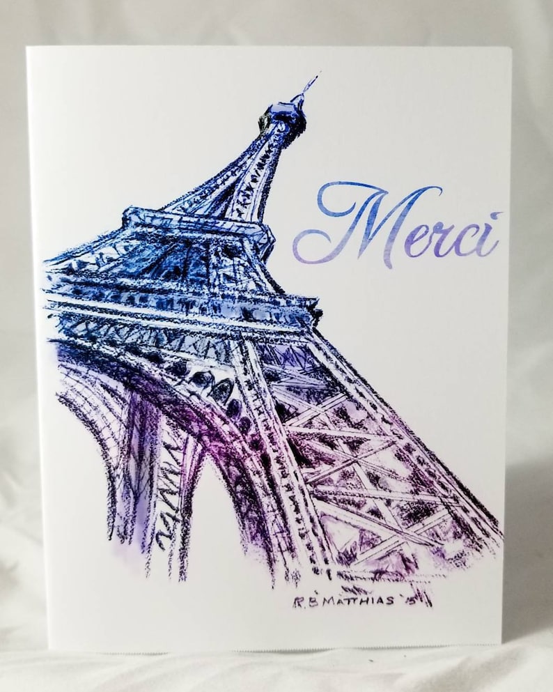 Merci Eiffel Tower Thank You Note Cards Original Drawing Box Set in ...