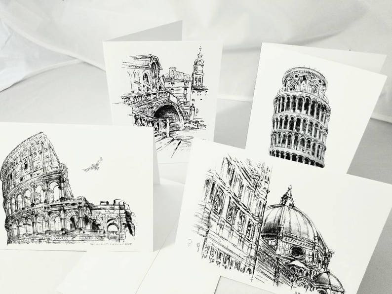 Italian Drawings / Set of Eight / Blank Greeting Cards / Note Cards ...