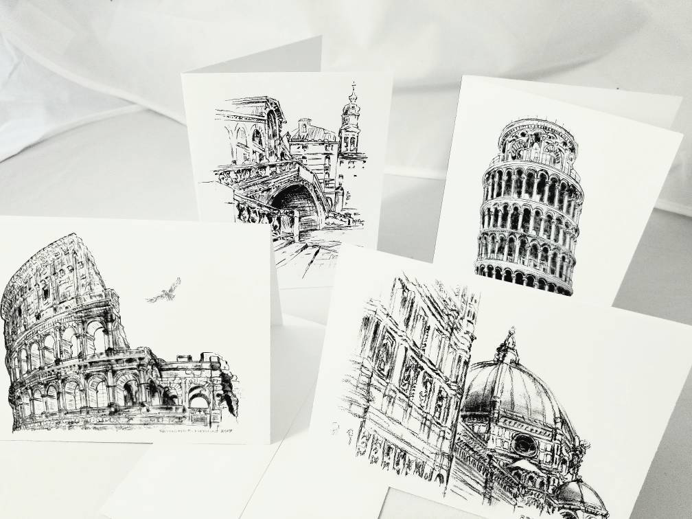 Italian Drawings / Set of Eight / Blank Greeting Cards / Note Cards ...