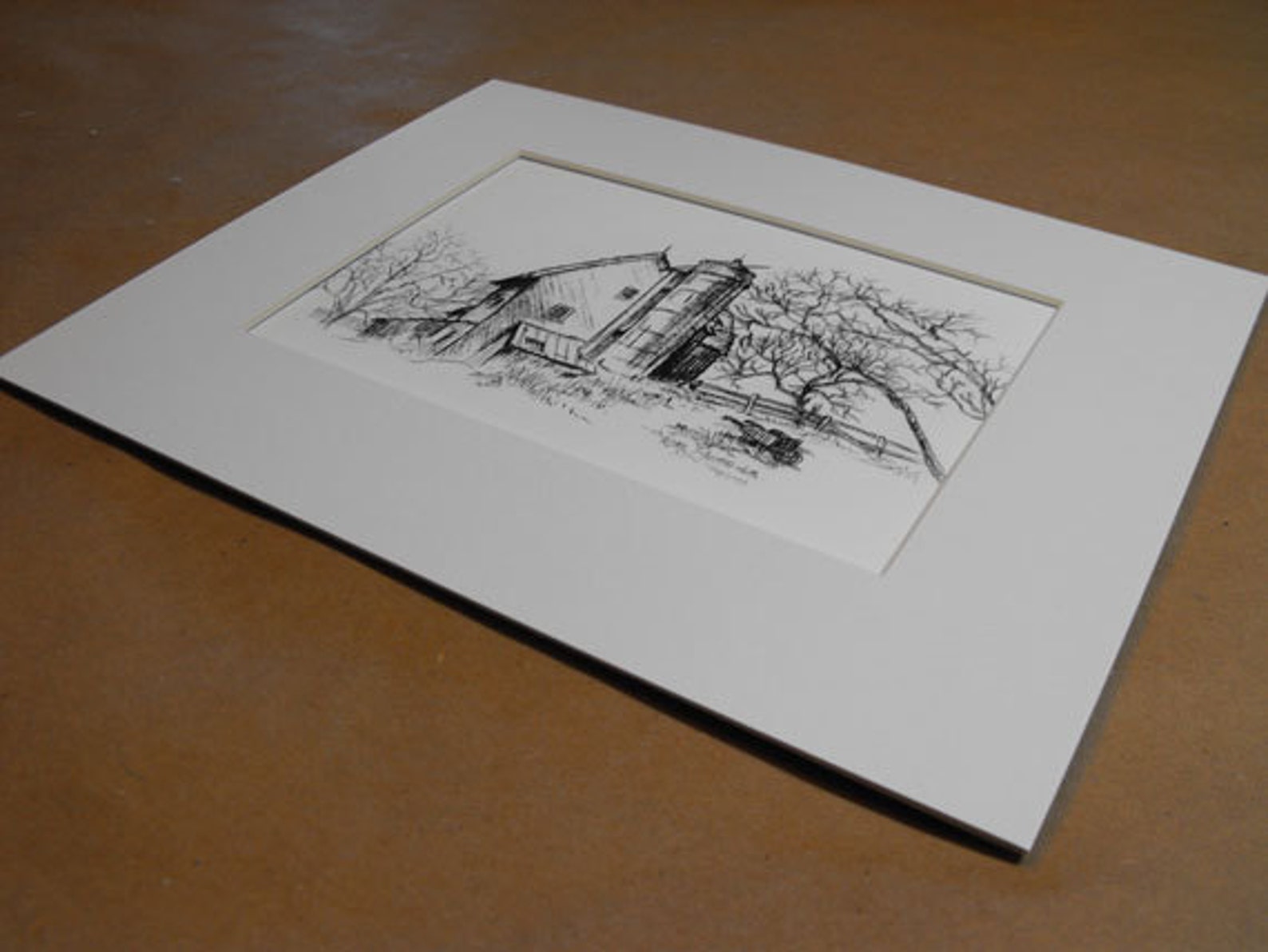 Farm Pen and Ink Drawing Illustration Print in Black and White - Etsy