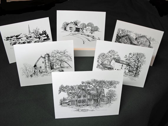Multipack Pen and Ink Drawing Note Cards Thank You Cards, Wedding ...