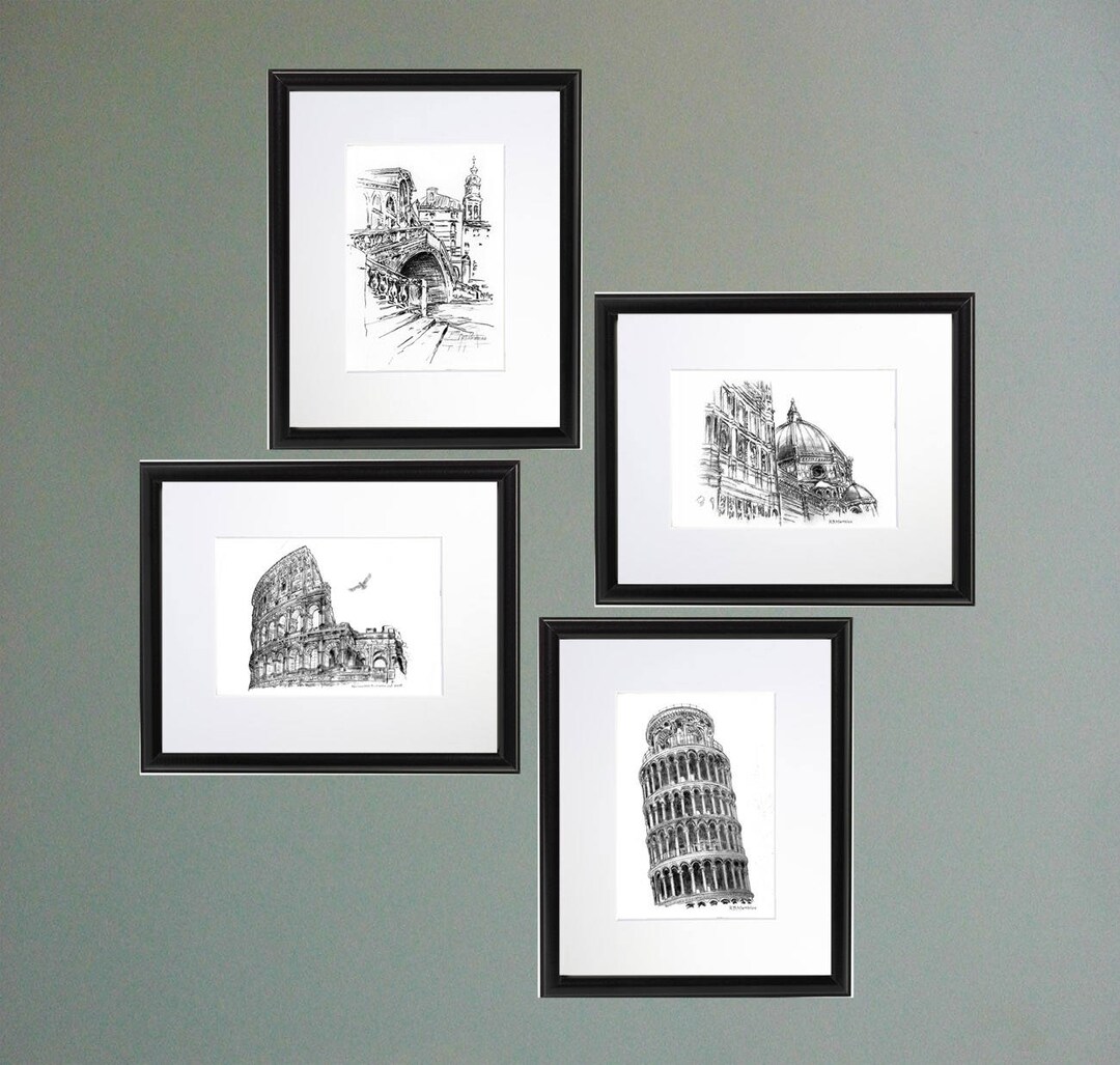 Italian / Drawings / Set of Four / Prints / Illustration / Pen and Ink ...