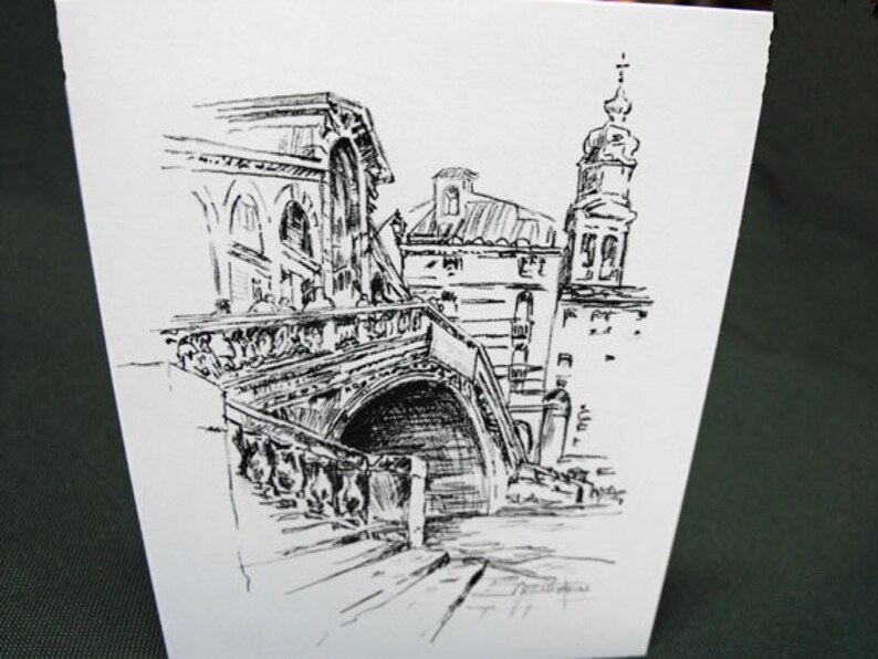 Italian Drawing Note Cards Rialto Bridge and Duomo Pen and Ink | Etsy