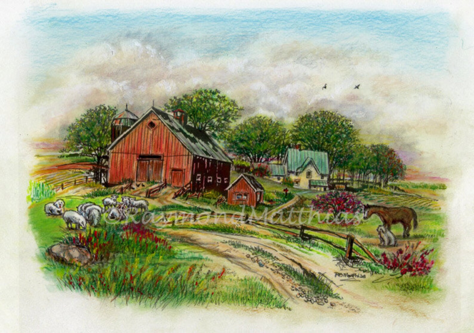 Barn Farm Spring Summer Pen and Ink Watercolor Fine Art Print - Etsy