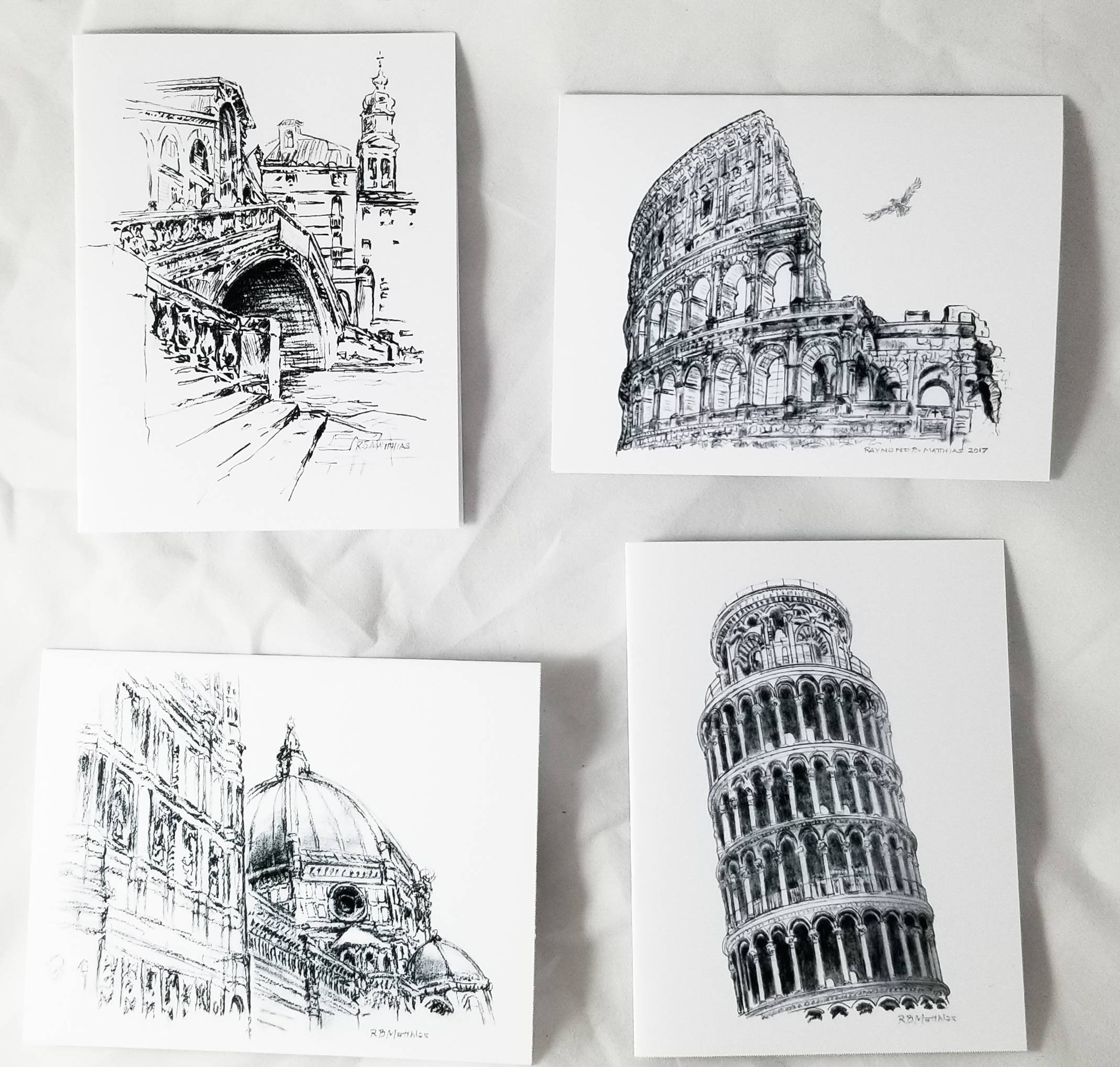 Italian Drawings / Set of Eight / Blank Greeting Cards / Note Cards ...