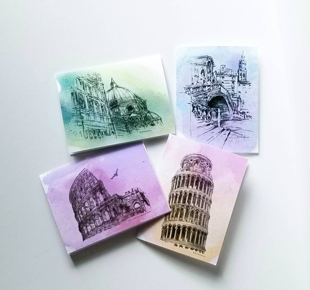 Italian Drawing Note Cards Multipack Watercolor Set of Eight - Etsy