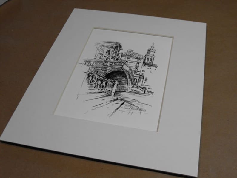 Venice Italy Rialto Bridge Pencil Pen and Ink Drawing Illustration ...
