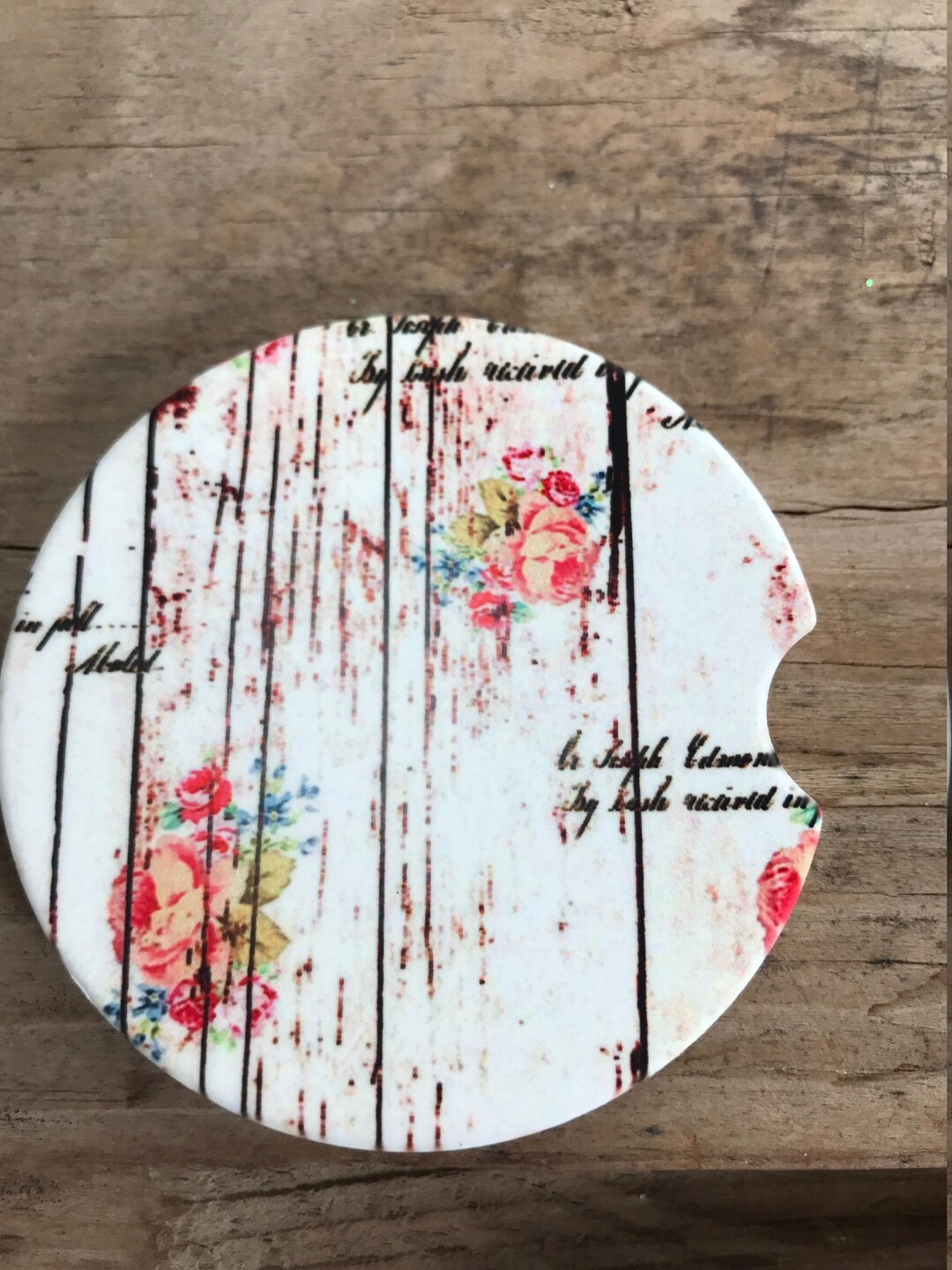 Rustic White Wood Pink Roses Sandstone Car Coasters Floral Set of 2 - Etsy