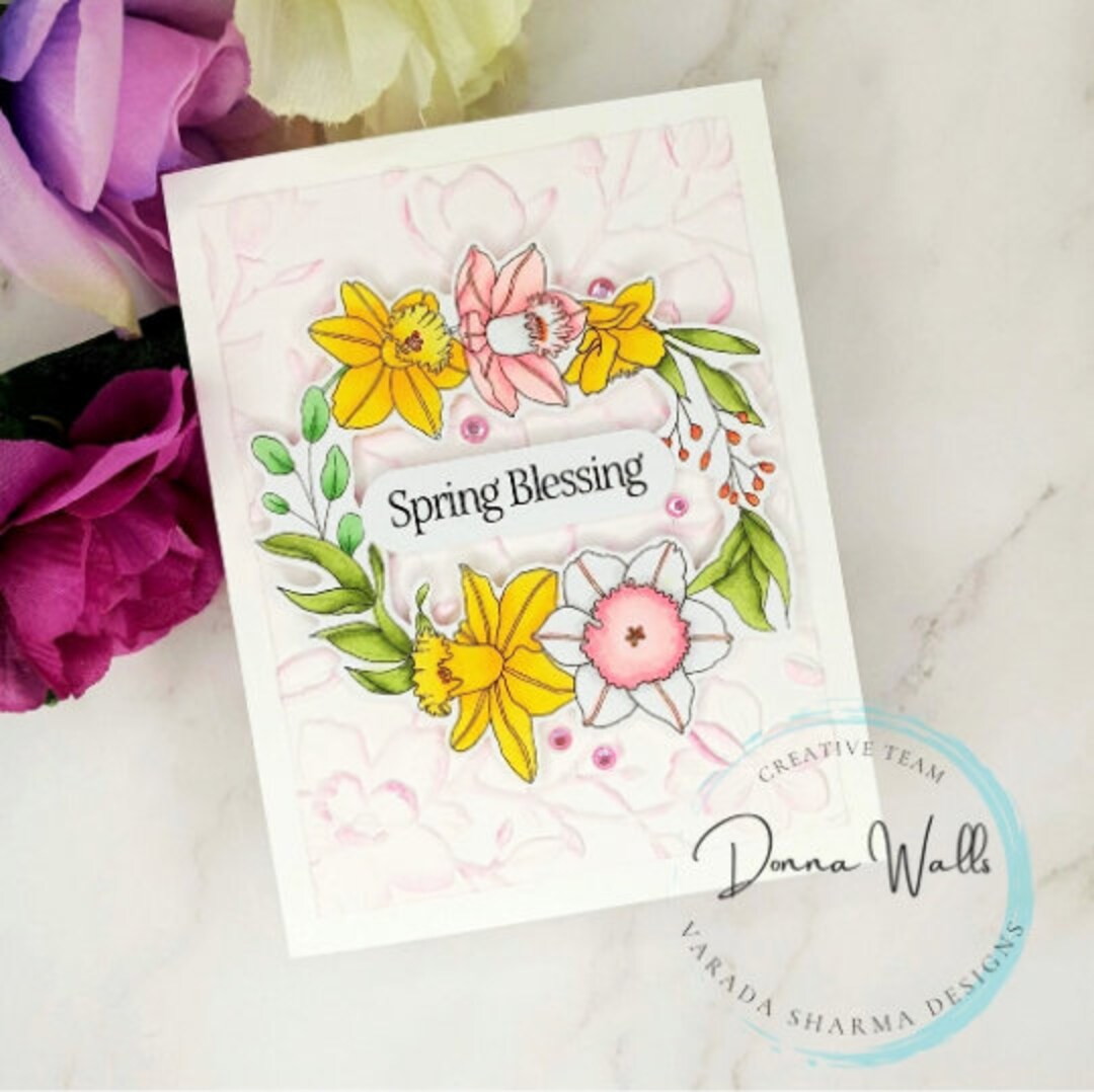 Digital Stamps - Daffodil Wreath, Floral Digi Stamp, Card Making ...