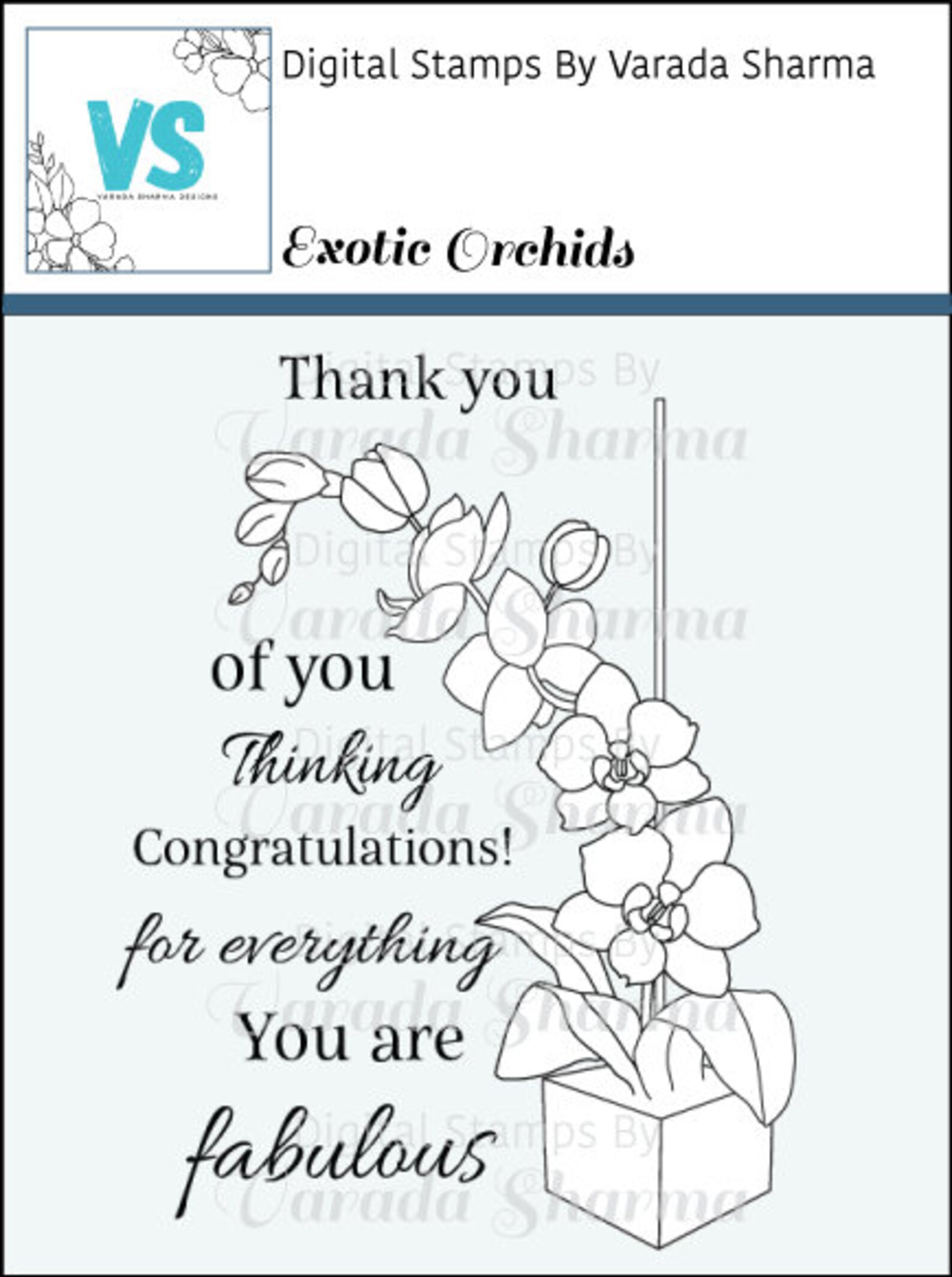 Digital Stamps - Exotic Orchids, Flower Illustration, Floral Digi Stamp ...