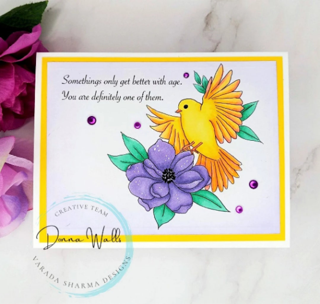 Digital Stamps - Free to Be, Bird and Flower Digital Image, Digi Stamp ...