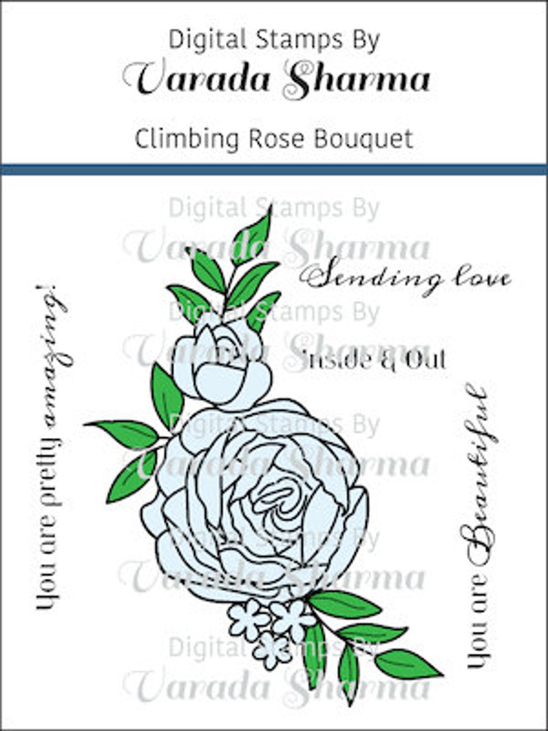 Digital Stamps - Climbing Rose Bouquet, Floral Digi Stamp, Card Making ...