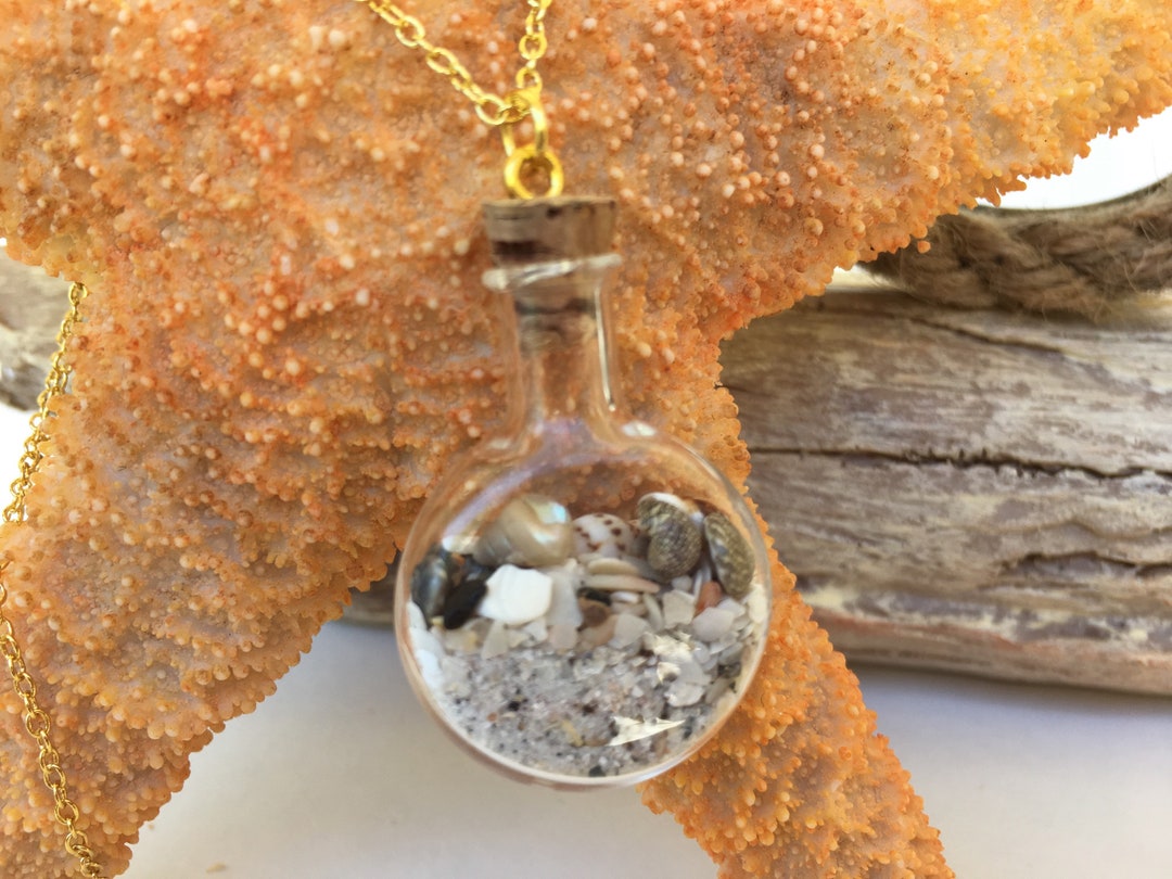 Flask Necklace, Beach Necklace, Sand Flask, Beach Jar, Sand and Shell ...