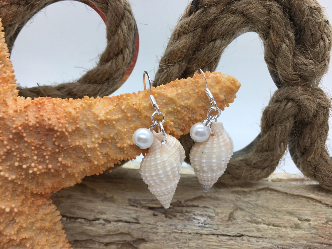 Shell Earrings Beach Earrings Ocean Earrings White Shells | Etsy