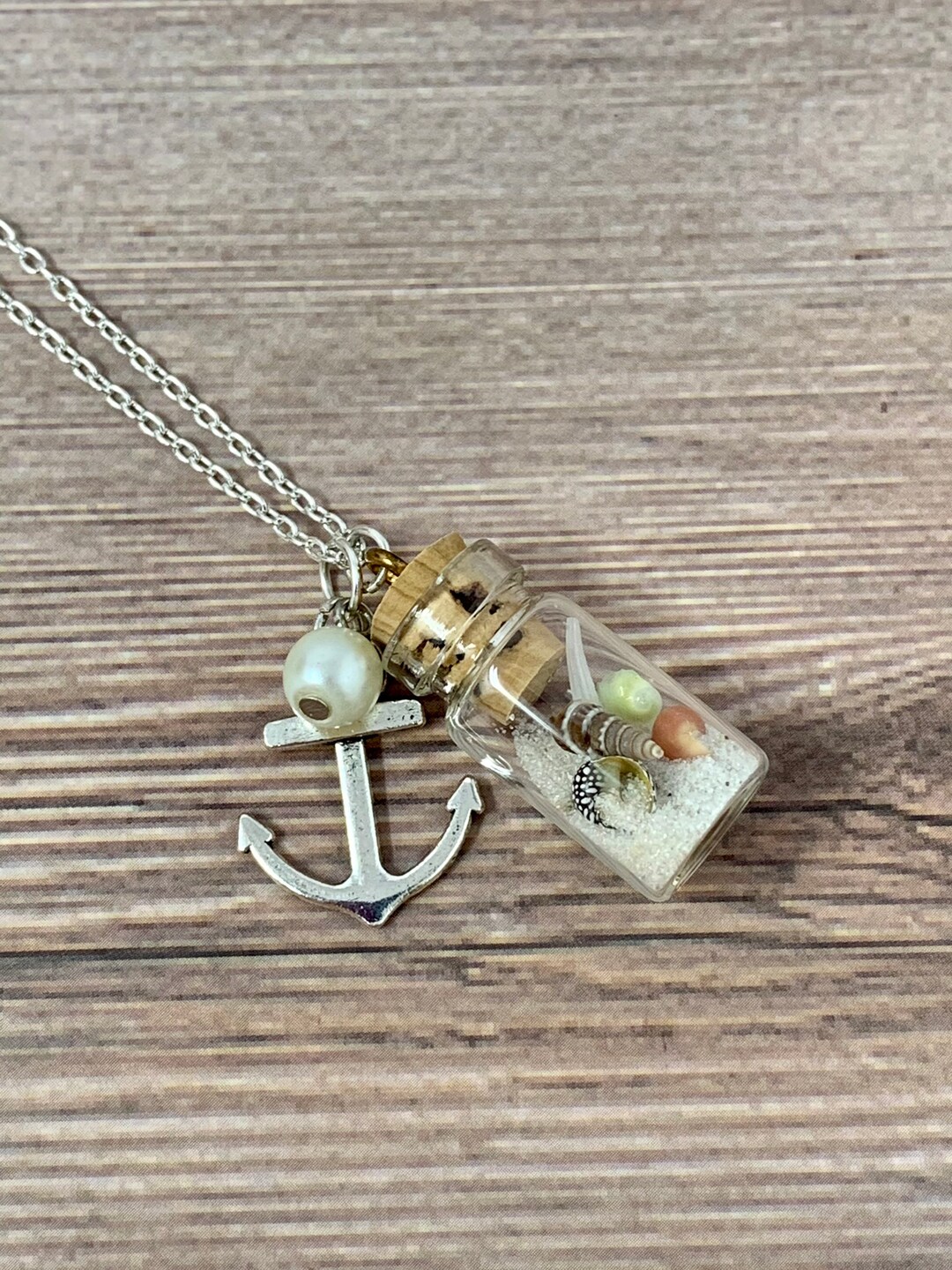 Tiny Shell and Sand Necklace, Jar Necklace, Sand and Shell Jar Necklace ...