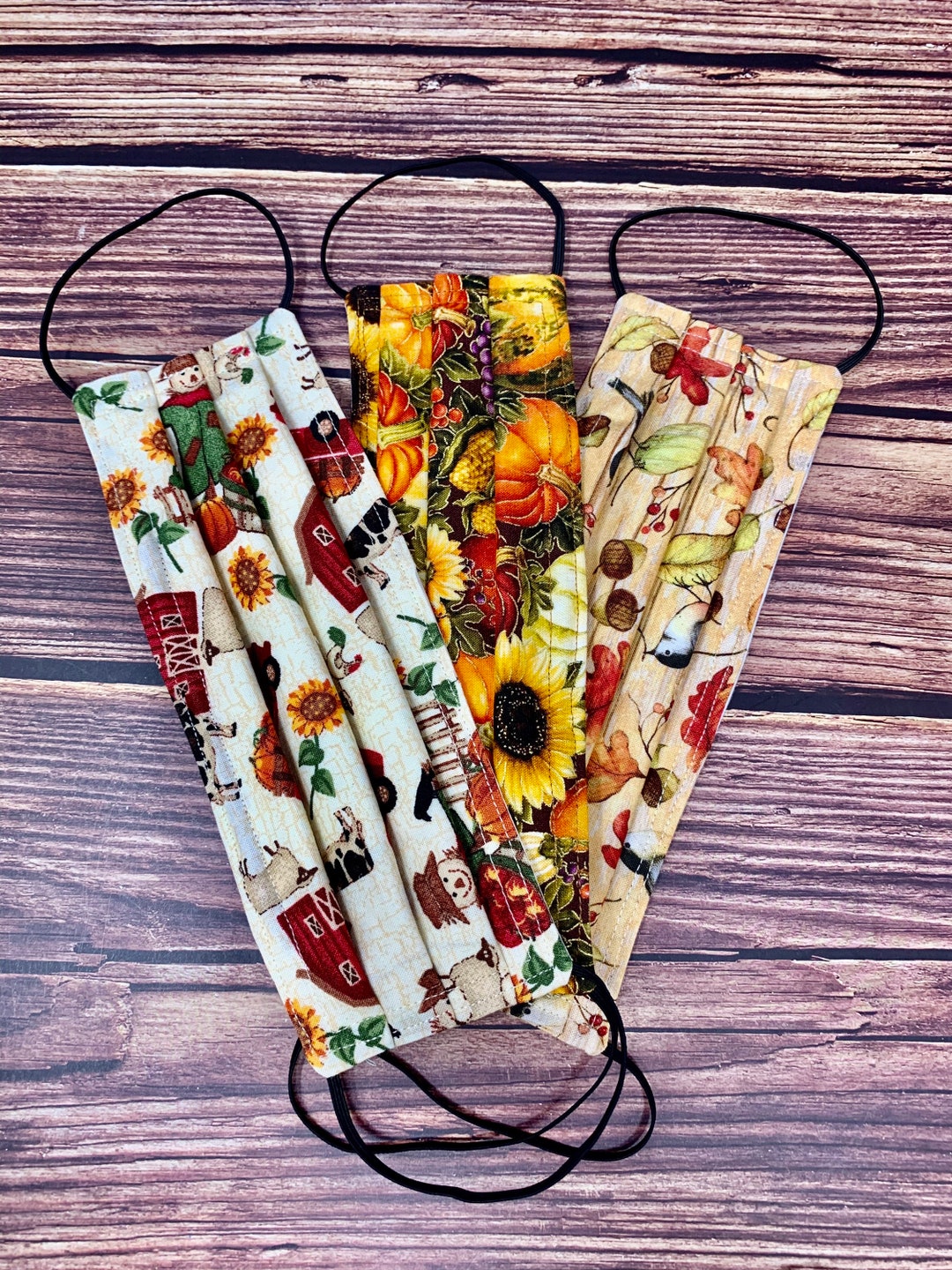 Set of 3 Fall Reusable Face Masks, 100% Cotton and Elastic, Dust Mask ...