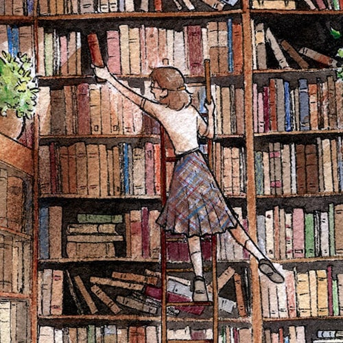 Bibliophile Watercolor Illustration Art Print Giclee - Etsy