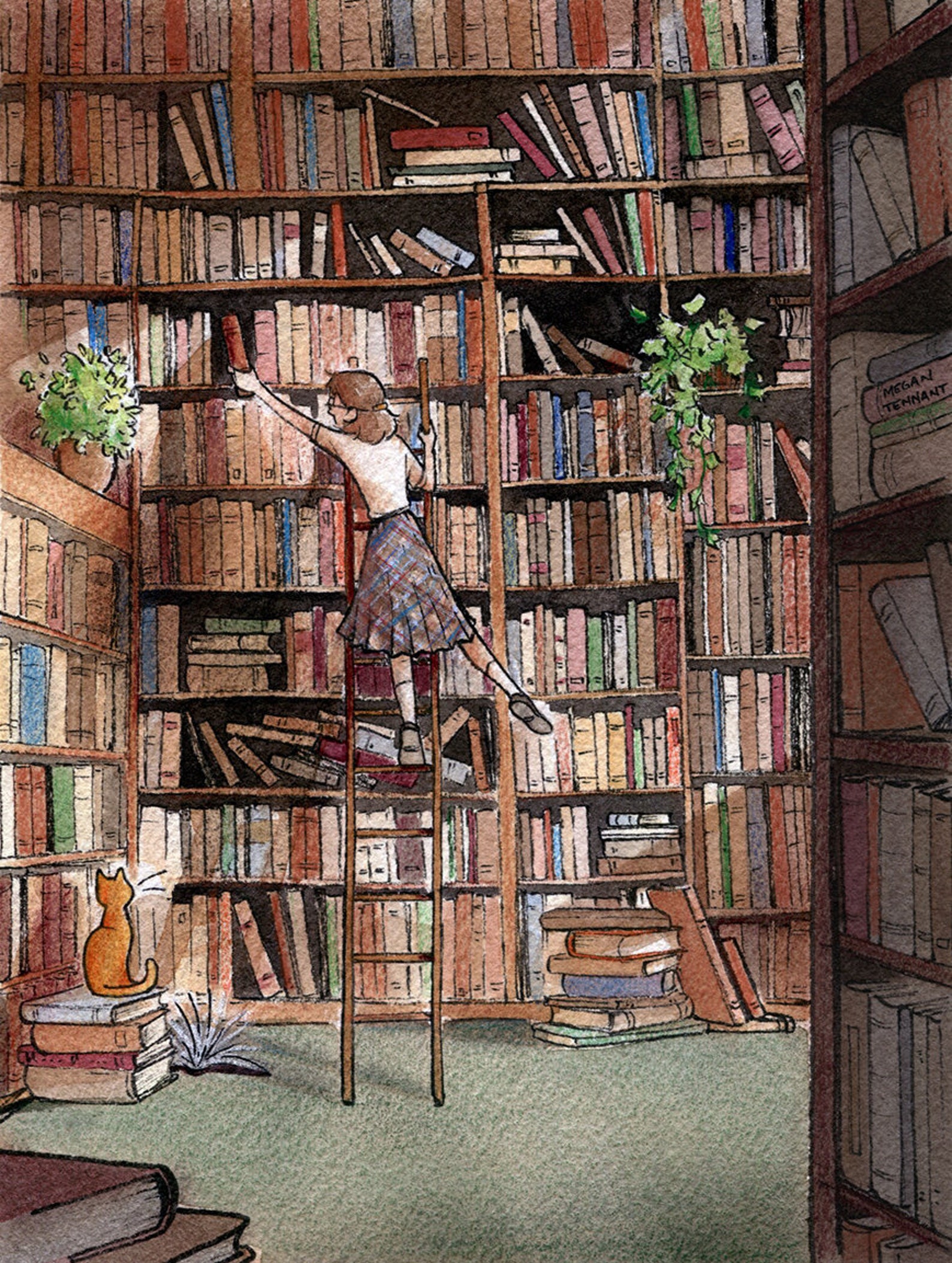 Bibliophile - Watercolor Illustration, Art Print, Giclee, Books ...