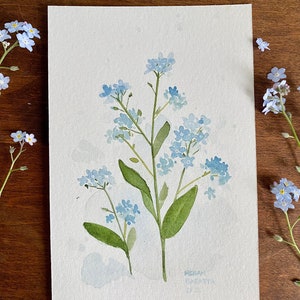 Original 4 X 6 Watercolor Forget-me-not Painting - Etsy