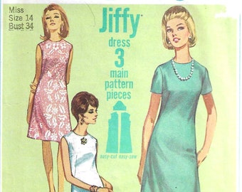 Vintage 1967 Simplicity 7072 Jiffy Dress Pattern - Size 16, Bust 36 ...