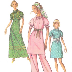 Simplicity 9154 Vintage 1970s Hippie Style Tunic Peasant Dress in Maxi ...