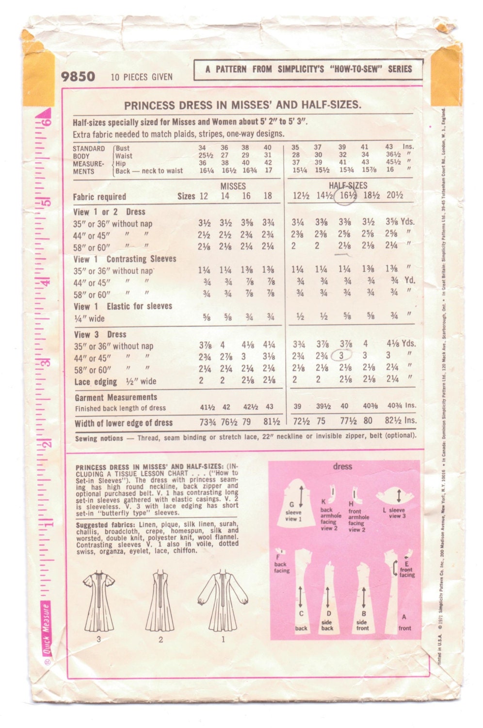 Vintage 1970s Mod Sewing Pattern Simplicity 9850 Princess Dress in ...
