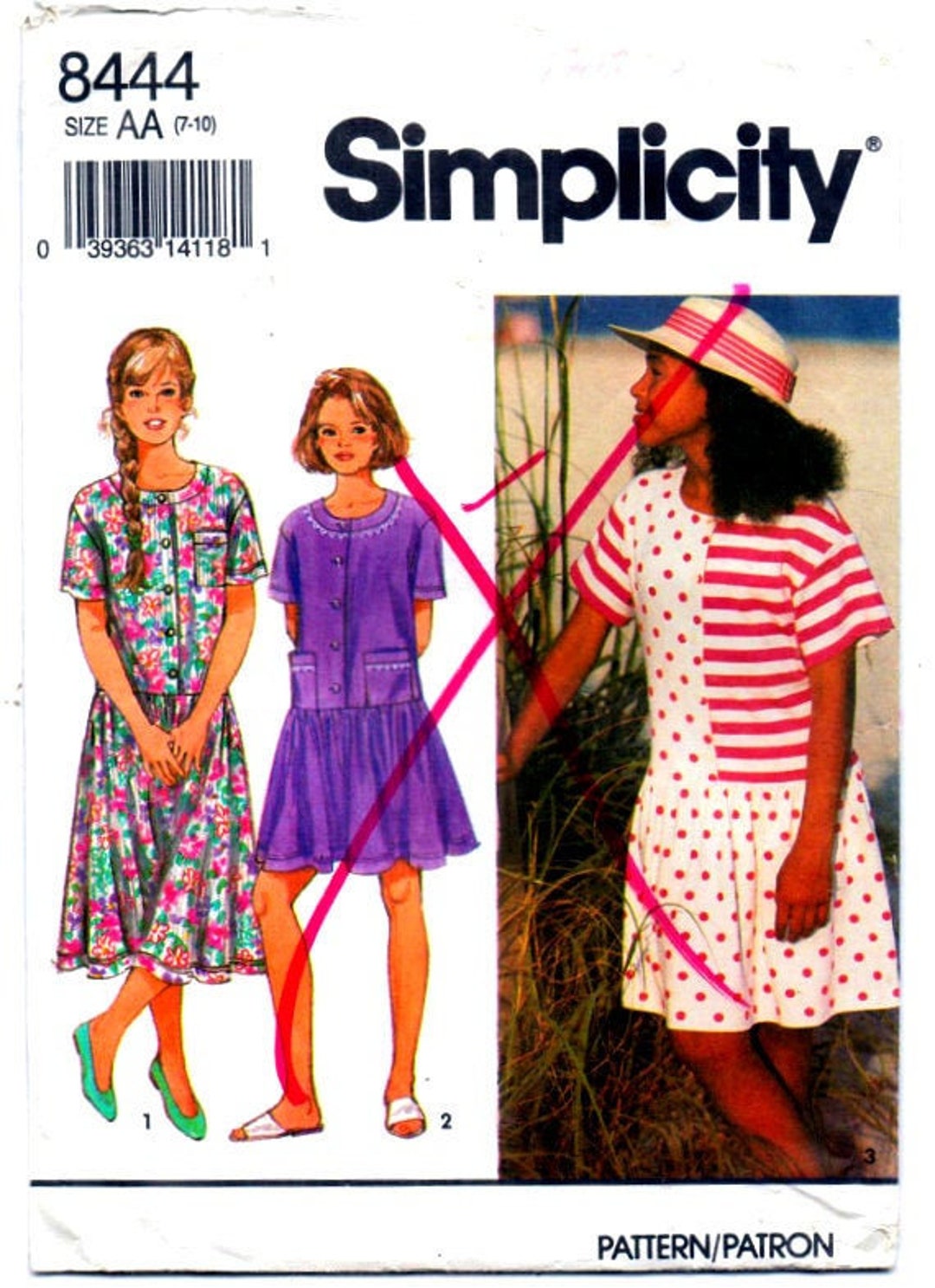 1990s Vintage Sewing Pattern Simplicity 8444 Uncut Girls Drop - Etsy