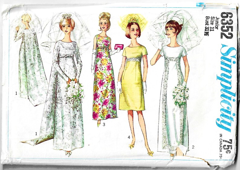 Vintage 1960s Simplicity 6352 Wedding Dress With Bridesmaid Wiggle ...