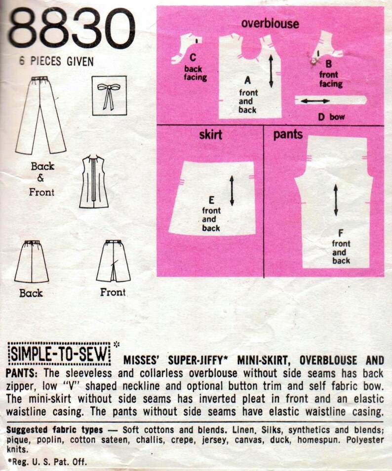 Simplicity 8830 Vintage 1970s Misses' Super-jiffy Mini--skirt ...